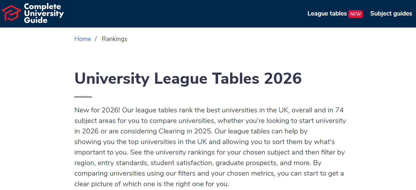 CUG《完全大学指南》2026英国大学排名发布！ - 留学资讯 - 新闻中心